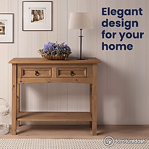 Furniture Dash Solid Wood Console Table Corona with 2 Drawers 34.49" W, 12.64" D, 28.82" H - Farmhouse Entryway Table with Storage Shelf, Tables for Living Room, Hallway Foyer for Office & Bedroom