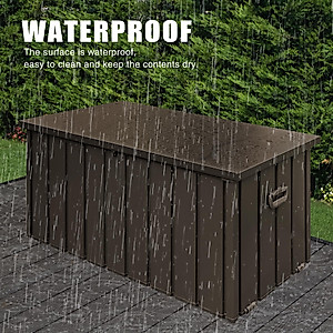Domi Deck Box Outdoor 150 Gallon, Waterproof Lockable Steel Outdoor Storage Container for Outside Cushions, Garden Tools and Pools Equipment, Dark Brown