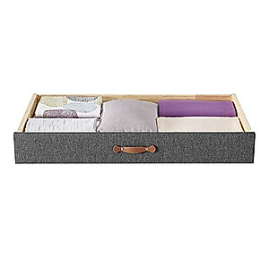 MUSEHOMEINC Upholstered Solid Wood Under Bed Storage Drawer with 4-Wheels for Bedroom/Leather Handle,Wooden Underbed Storage Organizer,Suggested for Twin and Full Size Platform Bed