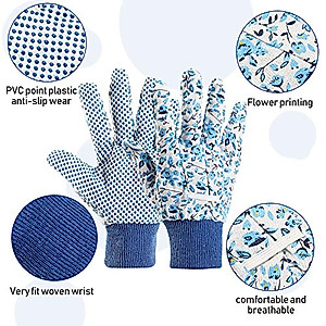 Geiserailie 4 Pairs Garden Gloves Floral Gardening Gloves with Soft PVC Dots Gloves Women Working Yard Gloves for Yard Cleaning, Fishing, Gardening, Weeding, Planting, Watering