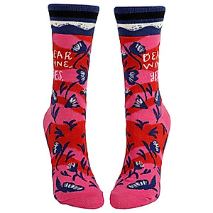 Blue Q Women's Crew Socks ~ Dear Wine, Yes! (fit shoe size 5-10)