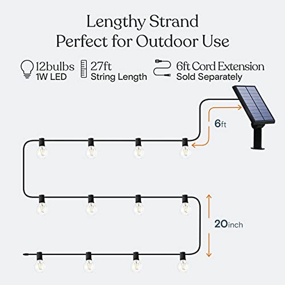 Brightech Ambience Pro Solar Powered LED Outdoor String Lights - 27 Ft Commercial Waterproof Patio Lights with Edison Bulbs - Durable String Lights for Outside, Backyard, Porch - 1W, Warm White