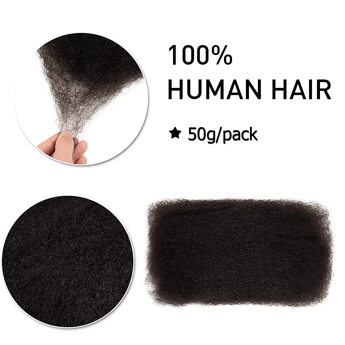 FASHION IDOL Afro Kinkys Bulk Human Hair for Dreadlock Extensions Loc Repair Braiding Twist Tight Afro Kinky Human Hair for Locs 1 Pack 50 Gram 1.8 Oz Natural Black