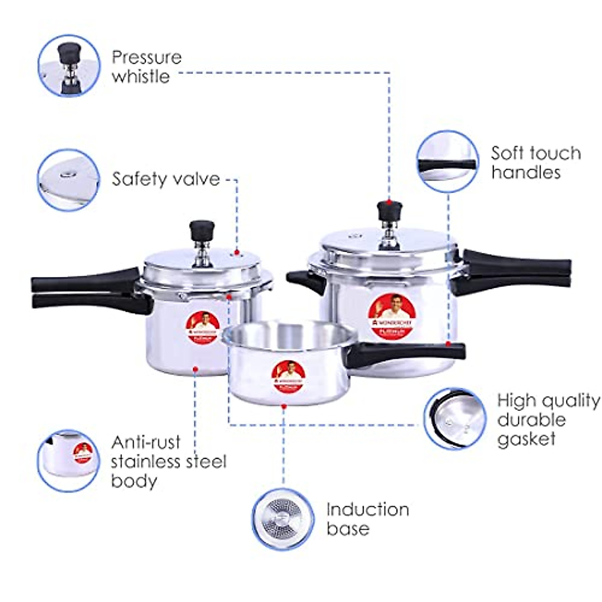 Wonderchef Platinum Pressure cookers combo 2L,3L & 5L Silver