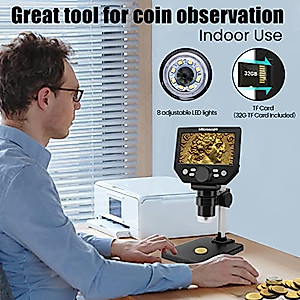 Coin Microscope,ATFWEL 4.3 inch LCD Digital USB Microscope with 32G TF Card,1000X Magnification Electronic Camera Video Recorder with Screen,Rechargeable Battery for Coins Soldering Circuit Board