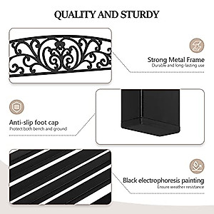 VINGLI 50" Patio Park Garden Bench Outdoor Metal Benches,Cast Iron Steel Frame Chair Front Porch Path Yard Lawn Decor Deck Furniture for 2-3 Person Seat