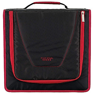Five Star Zipper Binder 2" 530 Sheet Capacity, 3-1/2" X 12" X 12-3/4, Red/Black (2017007)