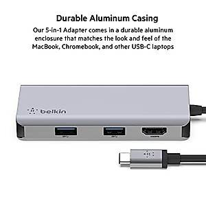 Belkin AVC007btSGY 5 in 1 USB-C Hub, 4K HDMI, 2 x USB3.0, SD/microSD Compatible with iPad/iPad Pro/iPad Mini/iPad Air/MacBook/MacBook Air/Android Tablets and More