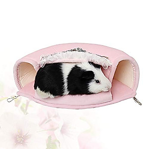 Balacoo Rat Hamster Bed Tunnel Winter Warm Fleece Small Pet Squirrel Hedgehog Chinchilla Rabbit Guinea Pig Bed House Cage Nest Hamster Accessories (Pink, Size S)