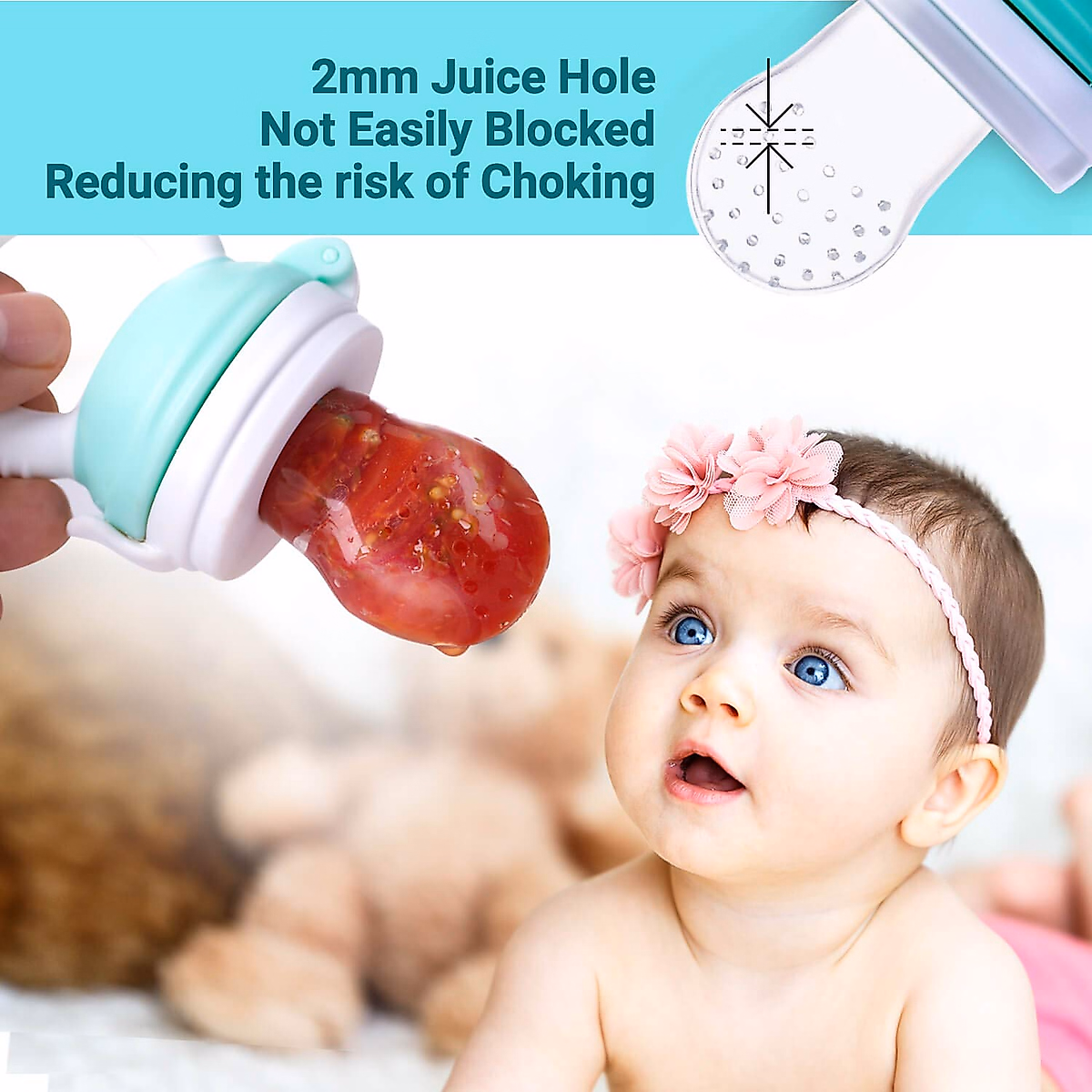 Baby Fruit Food Feeder Pacifier - Fresh Food Feeder, Infant Fruit Teething Teether Toy for 3-24 Months, 6 Pcs Silicone Pouches for Toddlers & Kids & Babies, 2-Pack (Cyan)