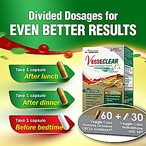 LABO Nutrition VesseCLEAR EX + VesseCLEAR CX: Nattokinase NSK-SD + Elastin F + Gamma Oryzanol, for Clean & Flexible Blood Vessel, for Cardiovascular, Blood Pressure & Circulation Support