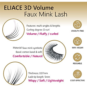 Eliace False Eyelashes Kit, Cat Eye Mink Lashes 50 Pairs Super Value Pack with 5 Stylish Styles, Volume 3D Faux Mink Lashes Curly & Full, Fake Eyelashes for a Natural Look, Eye Lashes Sets Pack