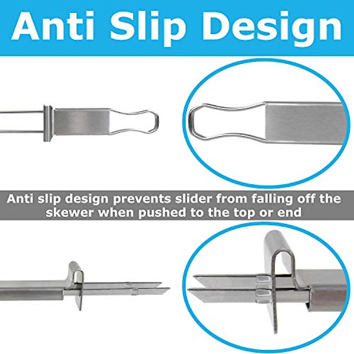 Blue Donuts 10 Pack Kabob Skewers for Grilling 17 Inch Kabob Skewers with Push Bar, Stainless Steel Skewers with Comfortable Handle Grip, BBQ Grilling Accessories