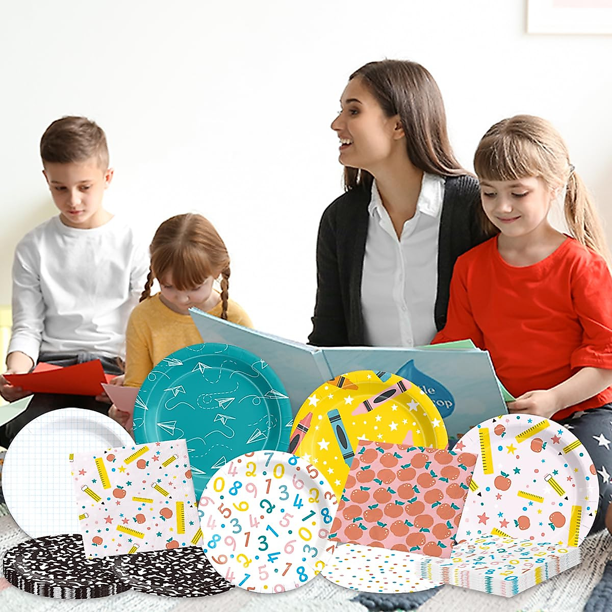 CMUSKO 60Pcs School Plates and Napkins-Back to School Decorations Ruler Apple Alphabet First and Last Day of School Preschool Kindergarten Graduation Tableware Deorations