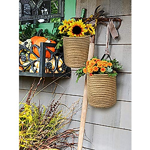 Goodpick 2pack Jute Hanging Basket - Small Woven Fern Hanging Rope Basket Flower Plants Wall Basket Decor Set Boho, 7.87 x 7 x 11.7 inches