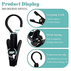 HARSKIYER 24 PCS Black Laundry Hooks Clip, 4.3’’ Super Strong Plastic Swivel Hanging Hooks Hat Clip Curtain Clips Clothes Pins Beach Towel Clips