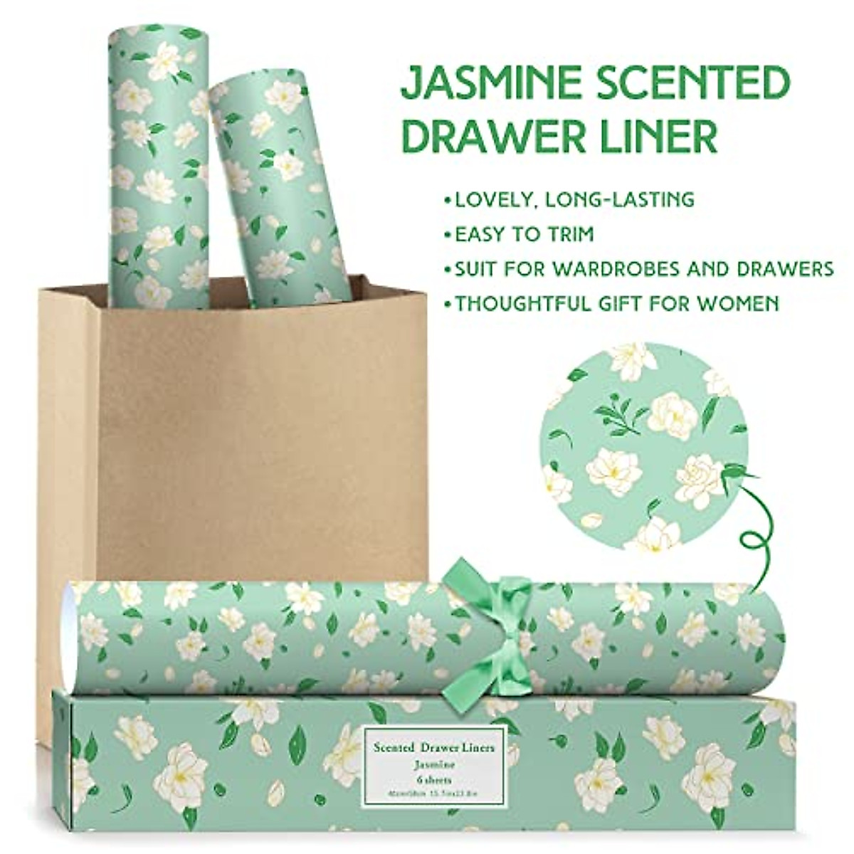 Drawer Liner, Lavender Scented Drawer Liner for Cabinet Drawers, Dresser Shelf, Linen Closet, Non Adhesive Scented Liners, Jasmine Scent 6 Sheets