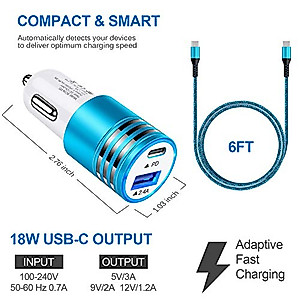 Fast USB C Car Charger for Google Pixel 7 Pro 6a 6 Pro 5a 5 4a 4 XL 3 3a 2 XL,Samsung Galaxy S23 S22 S21 Ultra S20 FE Note 20 A13 A03S A53 A02S A12 A32 A51,30W PD Power Adapter +6ft Type C to C Cable
