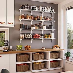 Wallniture Turin 60 inch x8 in Floating Shelves for Wall Decor, Floating Shelf System, Wall Book Shelf for Living Room, Wall Shelves with Adjustable Standard Rail Bracket System, White, Wood