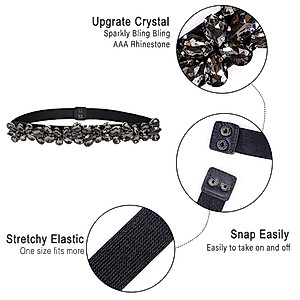 Dorchid Women Rhinestone Belt Crystal Sparkly Elastic Thin Belts for dressy Lady Black L