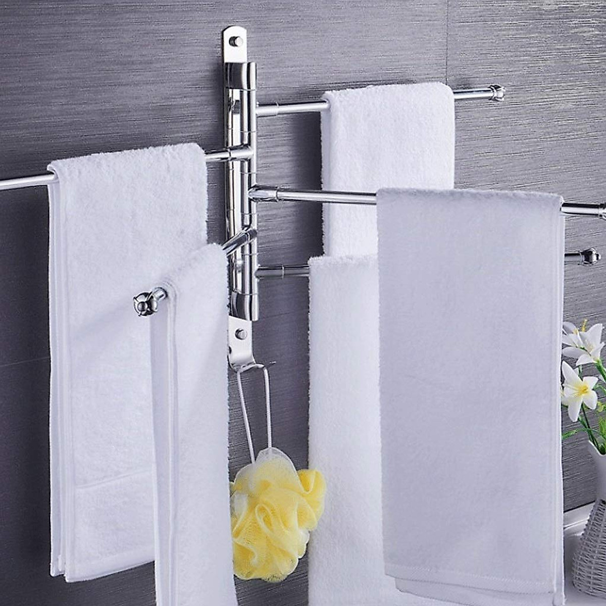 CHUNYU Bathroom Towel Rack Rod Stainless Steel Towel Holder Wall Mounted Storage Shelf with Hook Rotatable Kitchen Towel Hanger