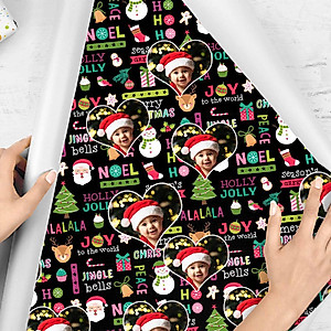 Jaydouble Custom Christmas Wrapping Paper Rolls for Adult Kids Customized Gift Wrap Paper for Boys Girls Personalized Photo Wrapping Paper for Son Daughter Black Wrapping Paper 58"x 23"