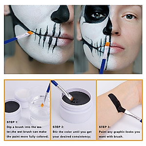 Black and White Face Paint,Halloween Skeleton Face Paint Kit with 2Pcs Painting Brushes,Water Based Body Paint for Adults & Kids,SFX Makeup Palette for Zombie,Joker,Clown,Cosplay,Costume,Theater