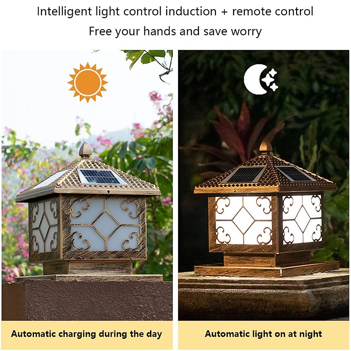 MODEBHD Traditional Gate Wall Outdoor Post Light, Decoration Garden Solar Light, Creative Landscape Column Head Lamp, Personality Patio Pillar Lamp, Waterproof Household Pillar Lantern