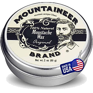 Mountaineer Brand Mustache Wax for Men | 100% Natural Beeswax/Plant Based Oils | Grooming Beard Moustache Wax Tin | Lasting Hold | Smooth, Condition, Styling Balm | Original Blend Scent 2oz