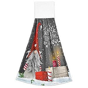 Exnundod Winter Gnome Kitchen Towels Set of 2 Let It Snow Hand Towel with Hanging Loop Soft Absorbent Fingertip Tie Towel Dishcloth for Bathroom Washroom