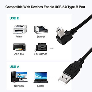Right Angle Printer Cable USB2.0 A Male Plug to Right Angle USB B Male A/B M/M Printer Scanner Cable 12 Inch(30CM)