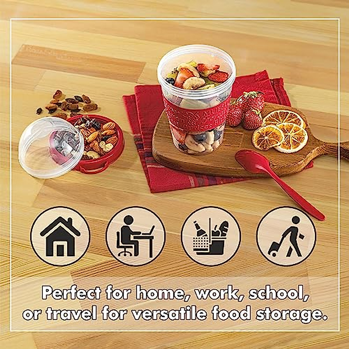 SUMELA Overnight Oats Containers With Lids & Spoon, Meal Prep Yogurt Containers, Parfait Cups With Lids, Large Capacity Crunch Cup, 20 Oz BPA Free Reusable Cups(Set Of 4)