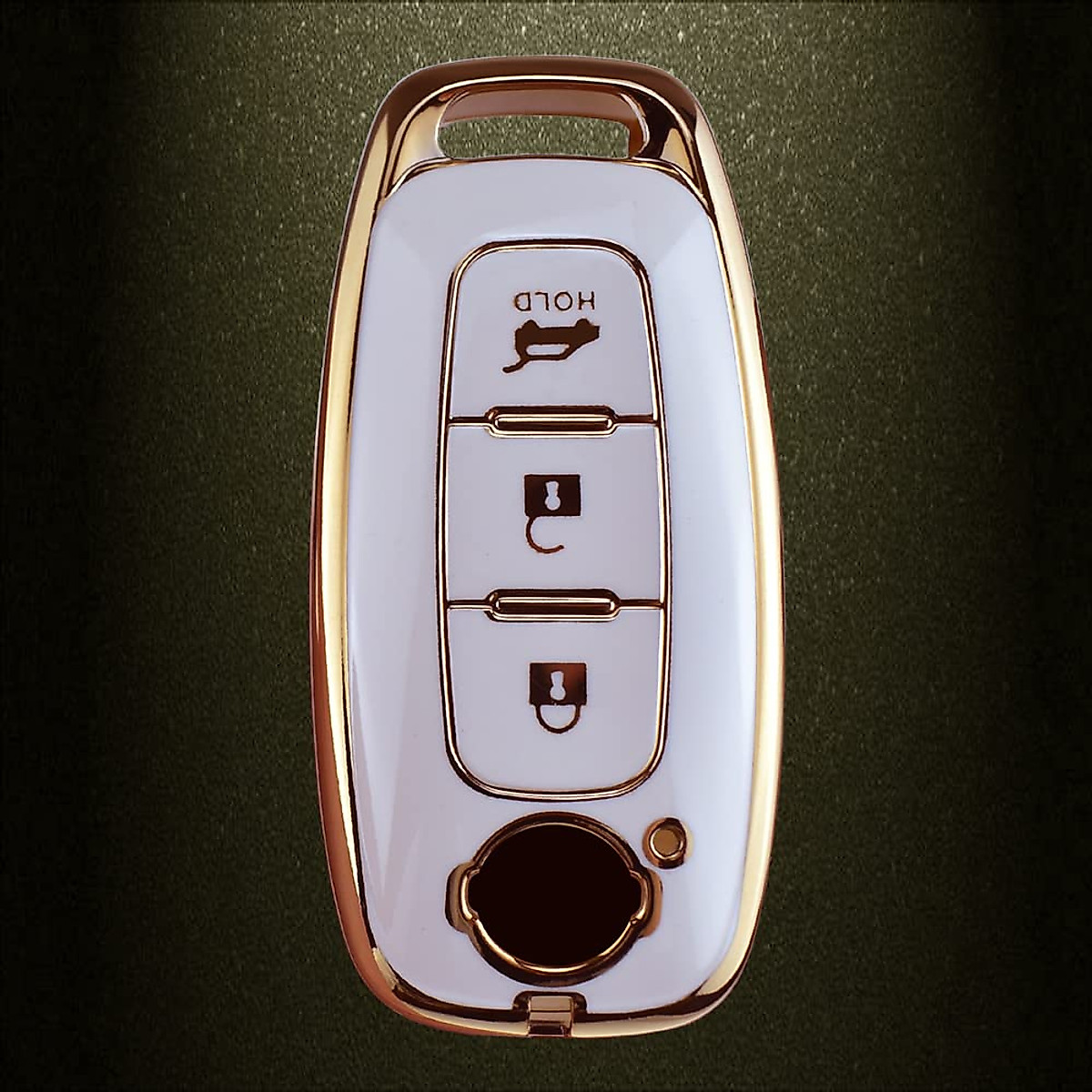 HIBEYO Key Fob Cover for Nissan Qashqai Altima Teana 2022 2023 Key Case Holder 3 Button for Nissan Accessories Smart Key Keychains for Nissan Teana-White