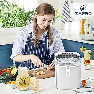 ZAFRO Ice Maker Countertop, Portable Ice Machine with Carry Handle, Self-Cleaning Ice Makers with Basket and Scoop, 9 Cubes in 6 Mins, 26 lbs per Day, Suitable for Kitchen, Camping, Party （White）