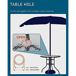 FDW with Umbrella Hole Outdoor Dining Round Tempered Glass All Weather Outside Clearance Patio Table for Yard Bistro Lawn Balcony, Black