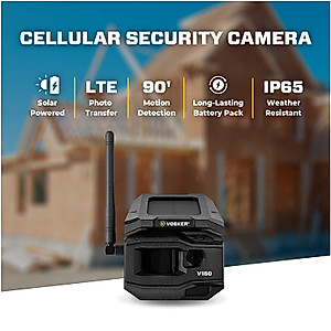 Vosker V150 Solar-Powered LTE Cellular Home Security Outdoor Camera | Motion Activated Sensor Nightvision Wireless Camera | Receive Photos on Your Mobile App (V150-US)