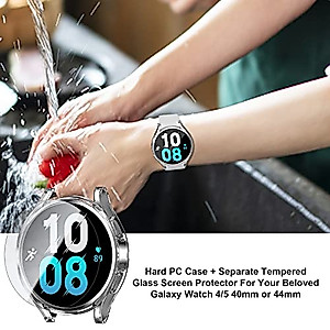 [4+6] Pack for Samsung Galaxy Watch 4 44mm Screen Protector Case, Haojavo 4 PACK Hard PC Cover Protective Bumper Shell + 6 PACK Tempered Glass Screen Protector Film for Galaxy Watch 4 44mm Accessories