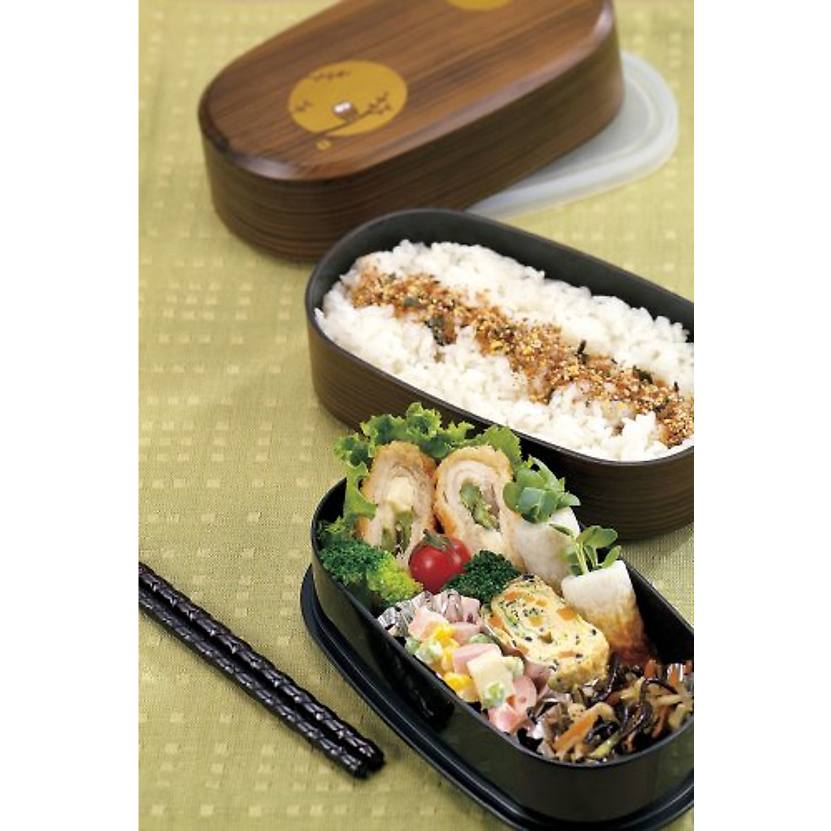 たつみや HAKOYA Range Club 51120 Men's Oval Wood Grain Bento Box, Tochi-Wood Owl