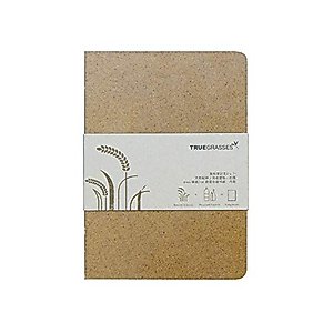 TRUEGRASSES Hardcover Notebook (5x7), Flat Open, Straw + PP, Recycled Paper, Cream (off-white), 70gsm, 160 Sheets, Grid