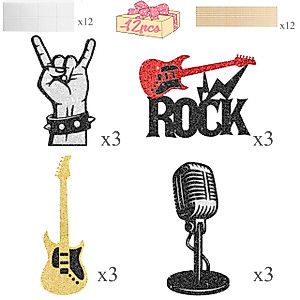 12pcs Rock and Roll Centerpiece Sticks Glitter Rock Music Party Centerpieces for Table Rock and Roll Party Table Toppers for Born to Rock Party Rockstars Birthday Party Baby Shower Supplies