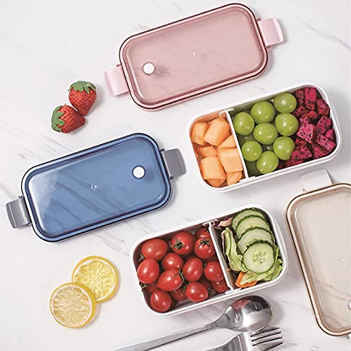 3 Pack Plastic Food Fruits Small Storage Containers with Lids, 100% BPA Free, Food Grade Materials, Dishwasher, Microwave and Freezer Friendly (Color : Blue)