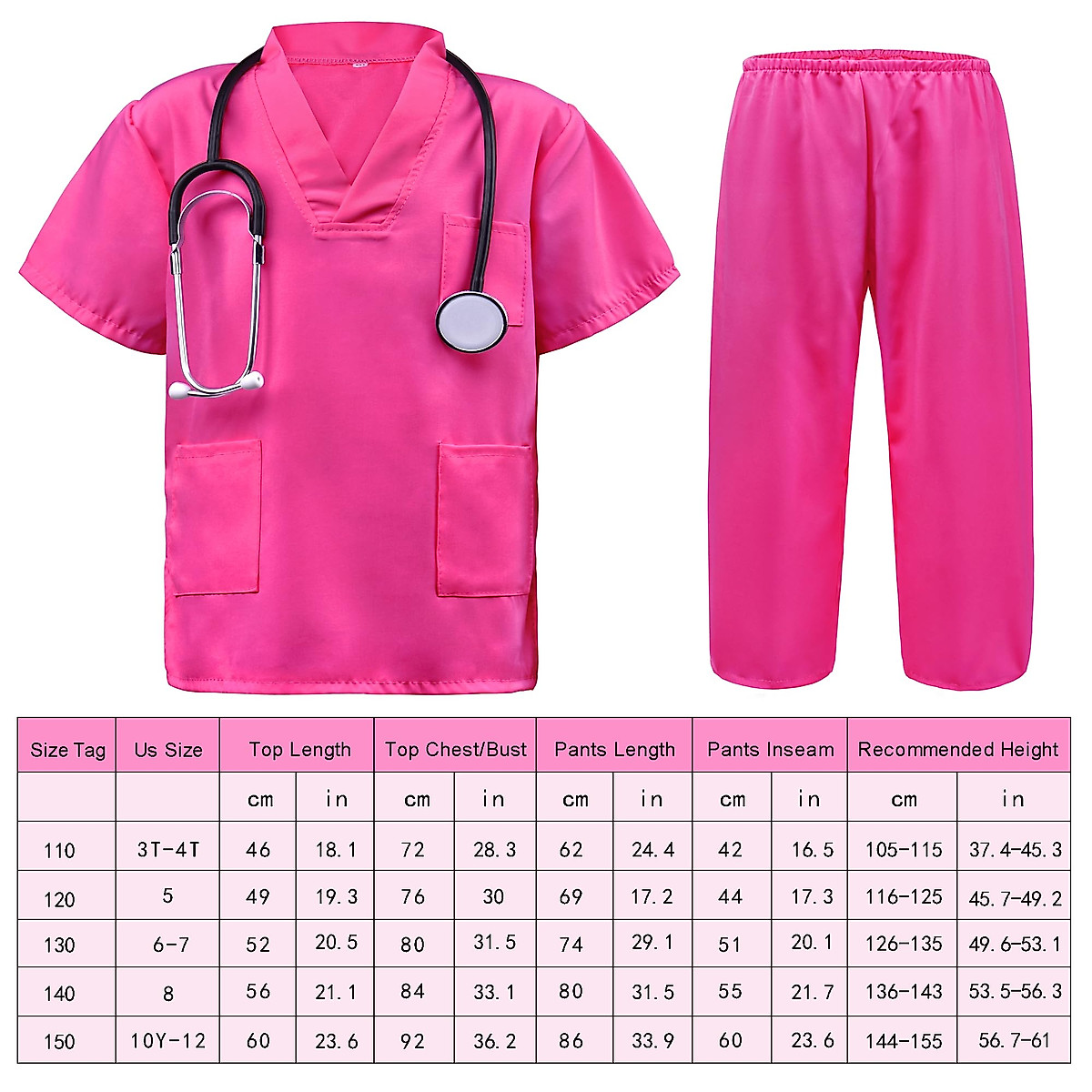 ZZIHAN Doctor Costume for Kids Rose Scrubs Sets Nurse Scrubs Costume Veterinarian Costume Doctor Coat Accessories Toys Stethoscope Nursing Clipboards Girl 7-8 Brithday Party Halloween Dress Up