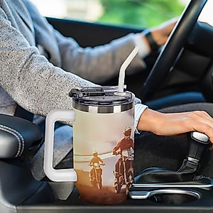 Motorcycle Motorsport Mountain Sunset 40 Oz Stainless Steel Cup Travel Tumbler with Handle and Straw Lightweight Coffee Mug for Home Office