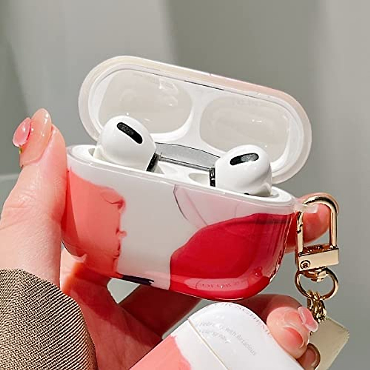 Compatible with airpods pro case Cover for Women with Keychain Fun for airpods case pro Cute red for Girls