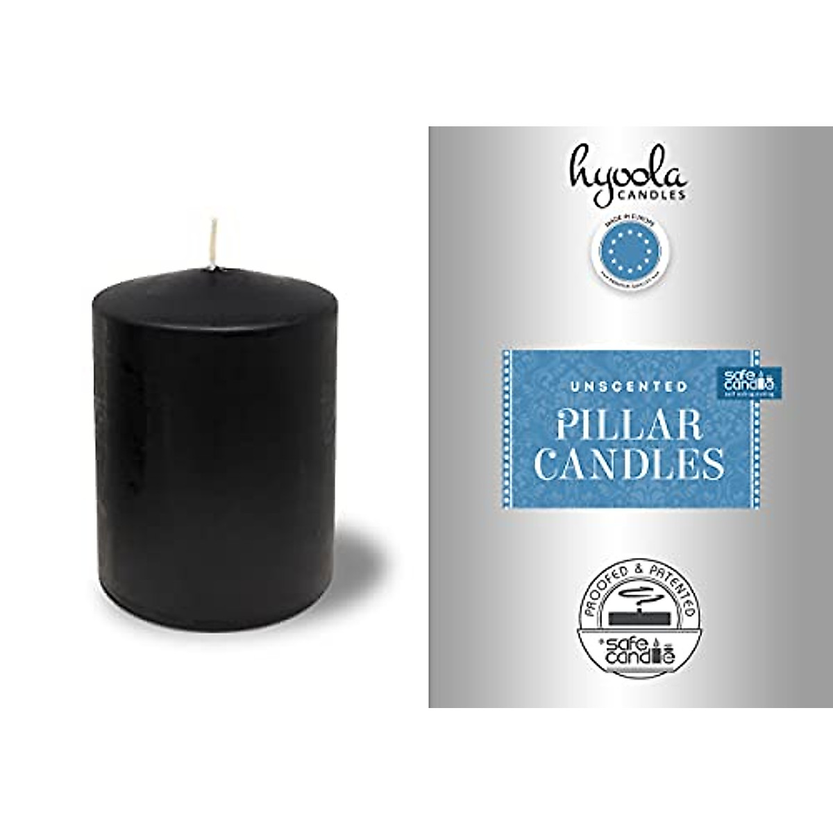 Hyoola Black Pillar Candles 2x3 Inch - 4 Pack Unscented Pillar Candles - European Made