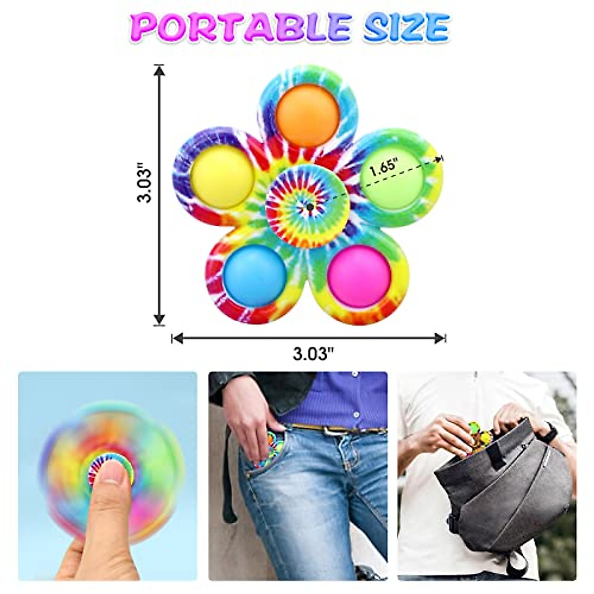 MeetYu Fidget Spinners 2 Pack, Tie Dye Pop Fidget Spinner Poppet for Kids Adult, Fidget Spinners for Christmas Party Favors Goodie Bag Fillers, Finger Spinner Fidget Toys Pack for Stress Relief