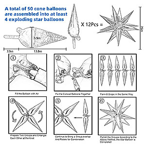 Explosion Star Foil Balloons, 50pcs Black Foil Cone Balloons, 26 inch Starburst Balloons Point Star Balloons for Halloween Christmas Birthday Party Decorations Baby Shower Wedding Photo Booth Backdrop