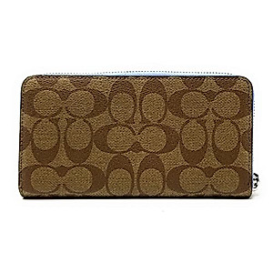 Coach Women's Long Zip Around Wallet In Signature Canvas (Khaki - Marble Blue)