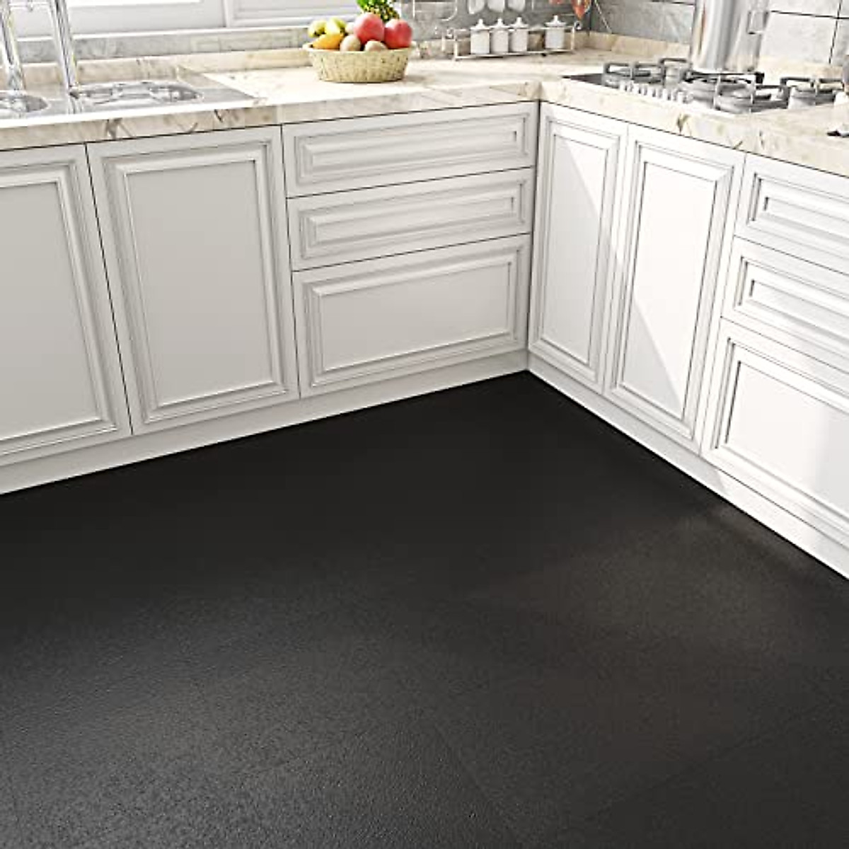 FunStick Black Peel and Stick Floor Tile Waterproof 12x12 in 15 Pack Black Vinyl Flooring Tiles Peel and Stick on Floor Tiles for Bathroom Floor Tile Kitchen Laminate Flooring Sticky Linoleum Tiles