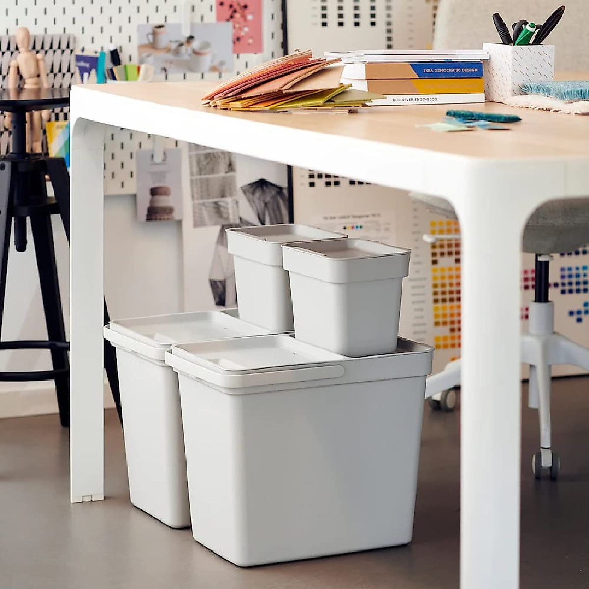 I-K-E-A 2x HÅLLBAR Bin with Lid, Light Gray 6 Gallons